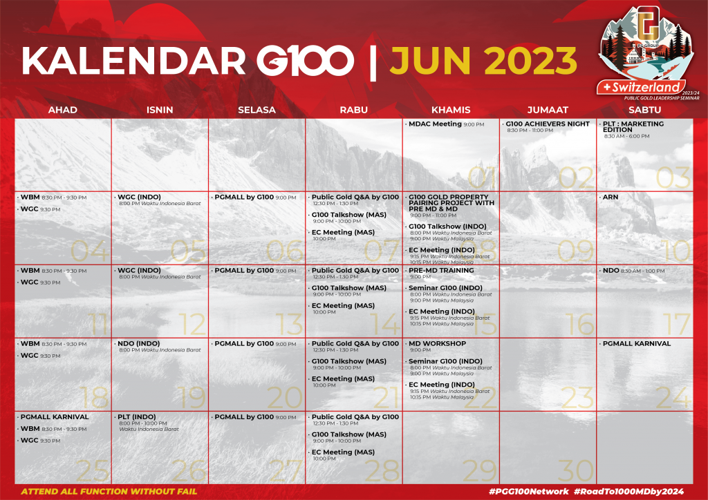 G100 Monthly Event Calendar - G100 Network
